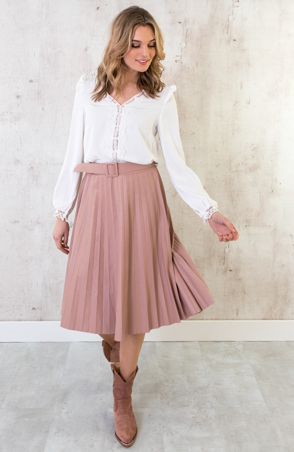 Leren Plisse Rok Roze | fashionmusthaves.nl