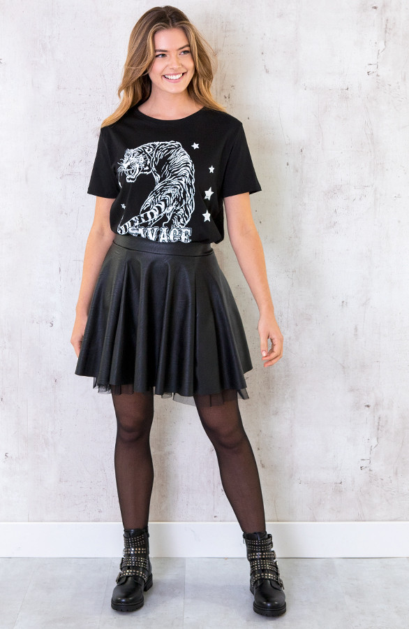 Leren Tule Rok Zwart | fashionmusthaves.nl