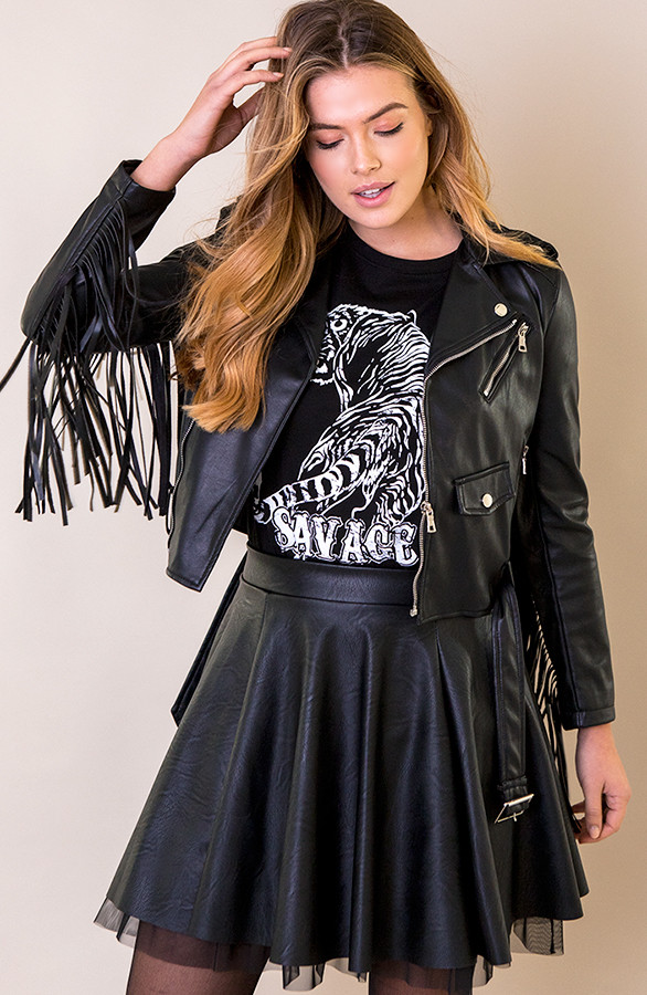 Leren Tule Rok Zwart | fashionmusthaves.nl