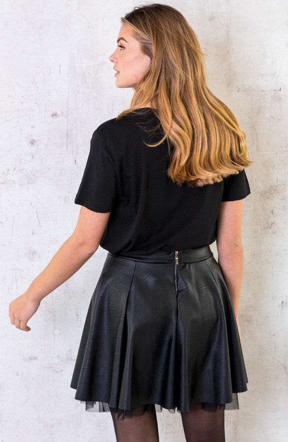 Leren Tule Rok Zwart | fashionmusthaves.nl