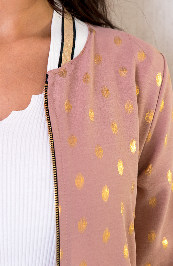 Bomber Jasje Metallic Feathers Oud Roze | fashionmusthaves.nl