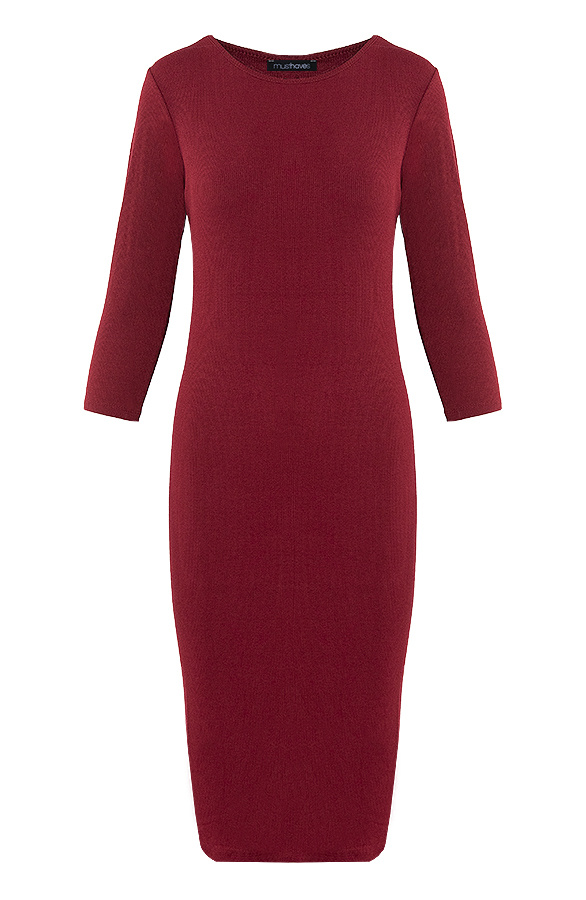 Rib Stretch Jurk Bordeaux | fashionmusthaves.nl