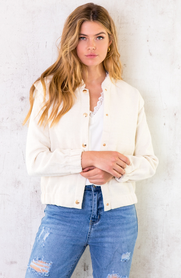 Bomber Jacket Button Creme | fashionmusthaves.nl
