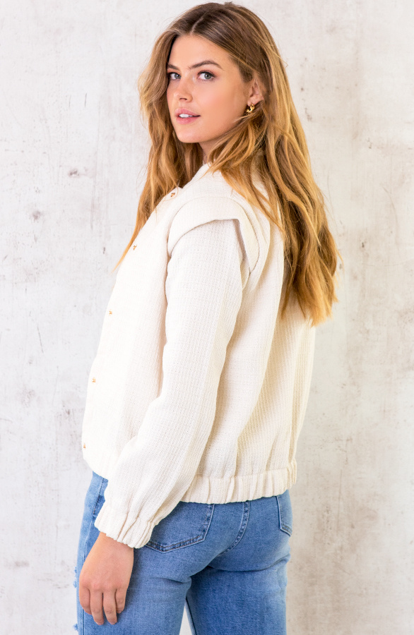Bomber Jacket Button Creme | fashionmusthaves.nl
