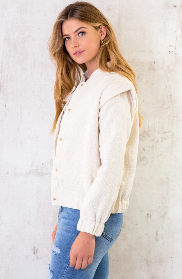 Bomber Jacket Button Creme | fashionmusthaves.nl