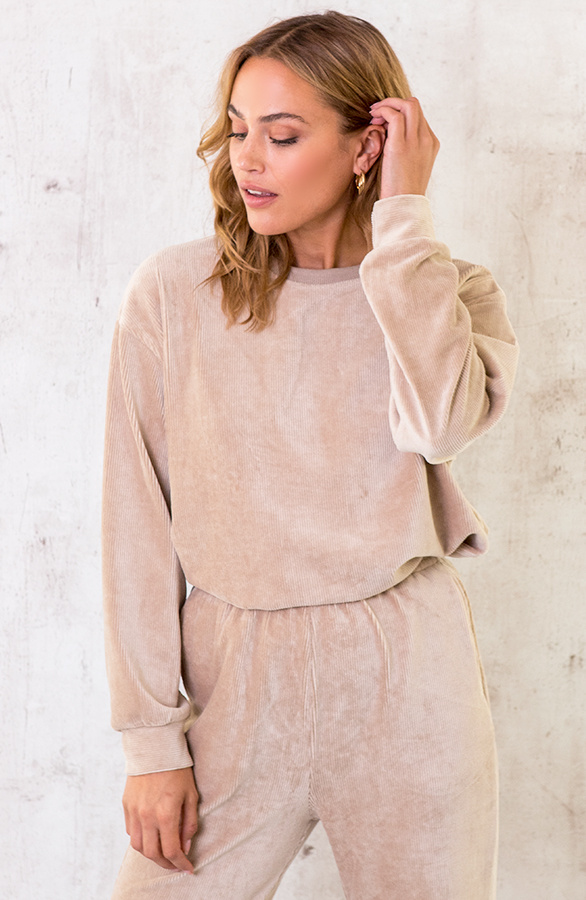 Corduroy Jogging Trui Beige | fashionmusthaves.nl