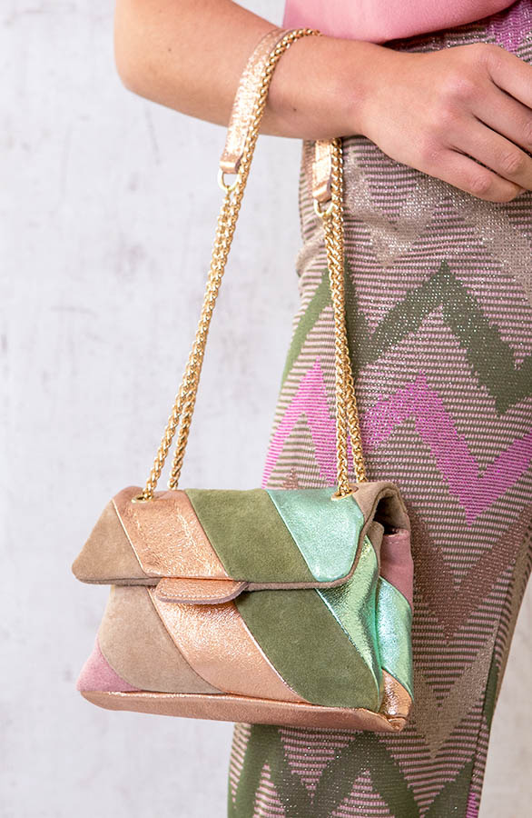Leather Rainbow Chain Bag Army | fashionmusthaves.nl
