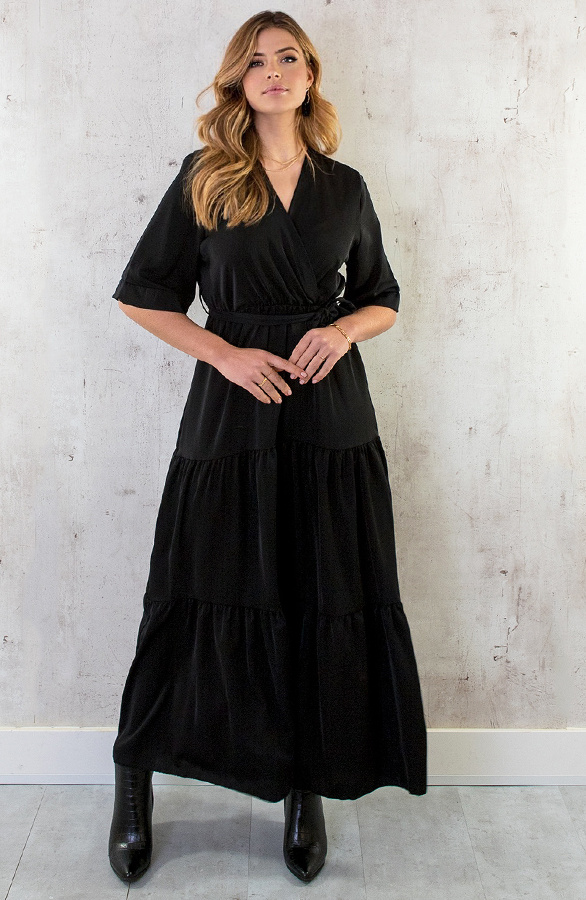 Kimono Maxi Dress Zwart | fashionmusthaves.nl