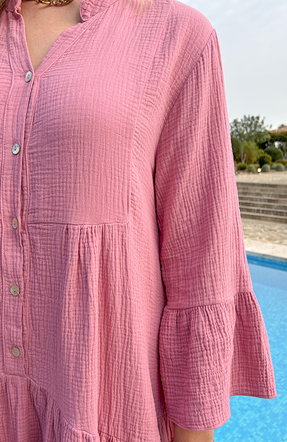 Mousseline Oversized Tuniek Dust Roze | Fashionmusthaves.nl