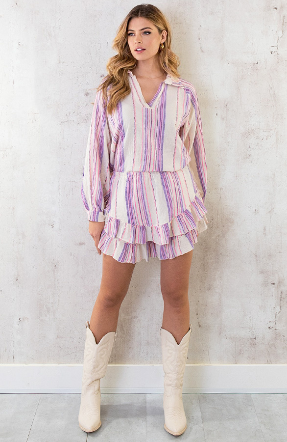 Oversized V-Hals Blouse Aztec Lila Roze | Fashionmusthaves.nl