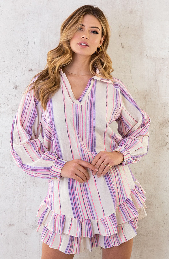 Oversized V-Hals Blouse Aztec Lila Roze | Fashionmusthaves.nl