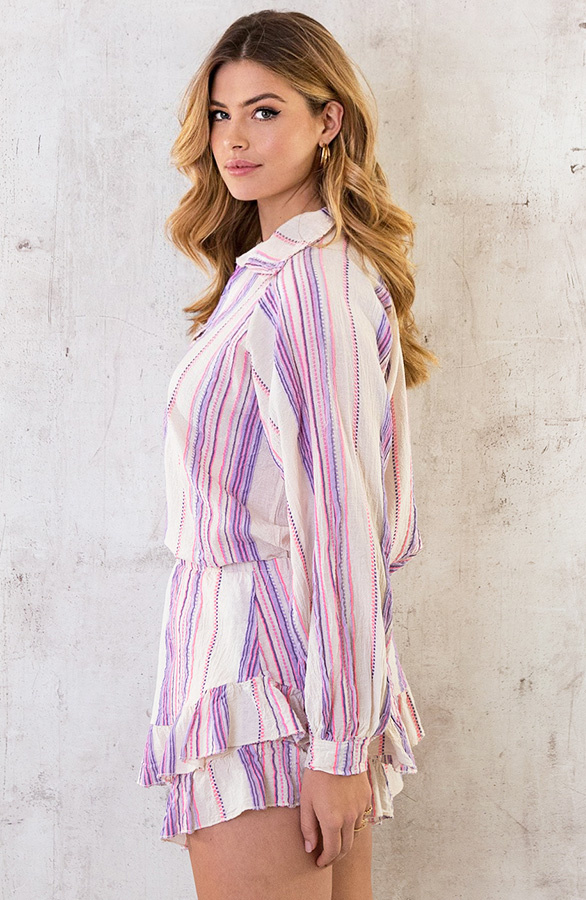 Oversized V-Hals Blouse Aztec Lila Roze | Fashionmusthaves.nl
