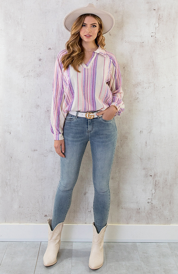 Oversized V-Hals Blouse Aztec Lila Roze | Fashionmusthaves.nl