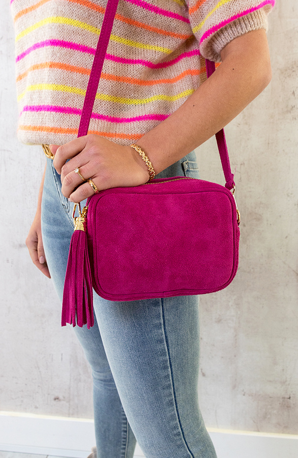 Suede Tas Met Rits Fuchsia | Fashionmusthaves.nl