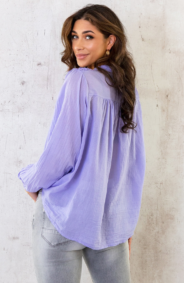 Katoenen Oversized Detail Blouse Lila | Fashionmusthaves.nl