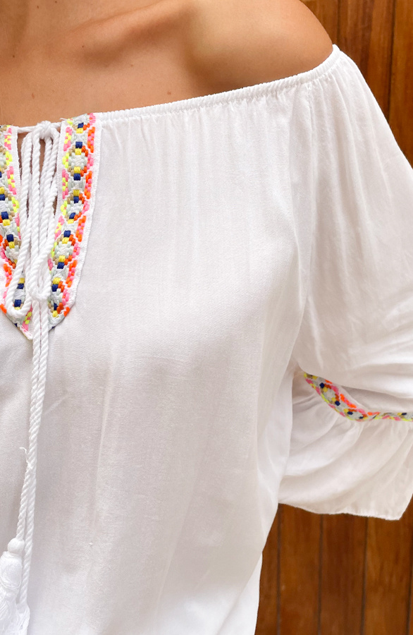 Boho Off Shoulder Top Ecru | Fashionmusthaves.nl