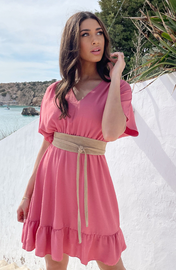 Sicily V-neck Dress Dust Pink | Fashionmusthaves.nl