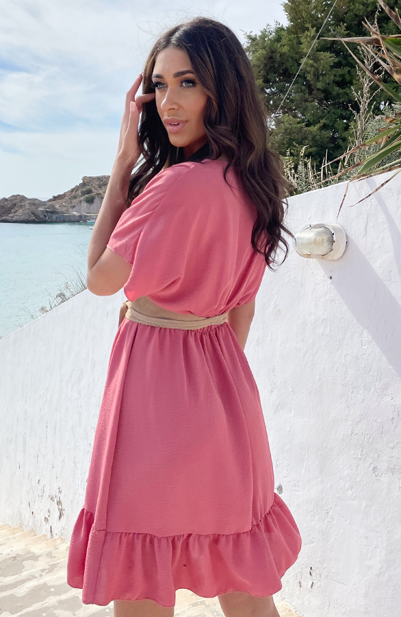 Sicily V-neck Dress Dust Pink | Fashionmusthaves.nl