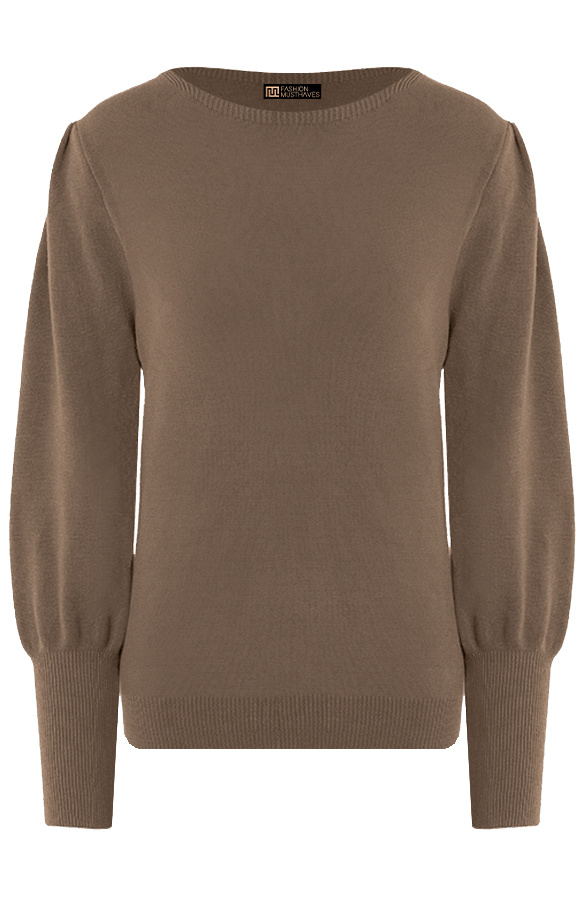 Knitted Trui Met Pofmouwen Cognac | Fashionmusthaves.nl