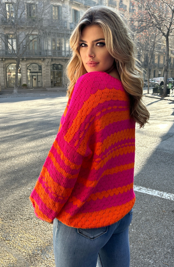 Boho Knitted Sweater Fuchsia | Fashionmusthaves.nl