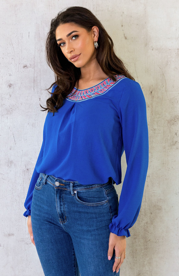Kobalt Detail Blouse | Fashionmusthaves.nl