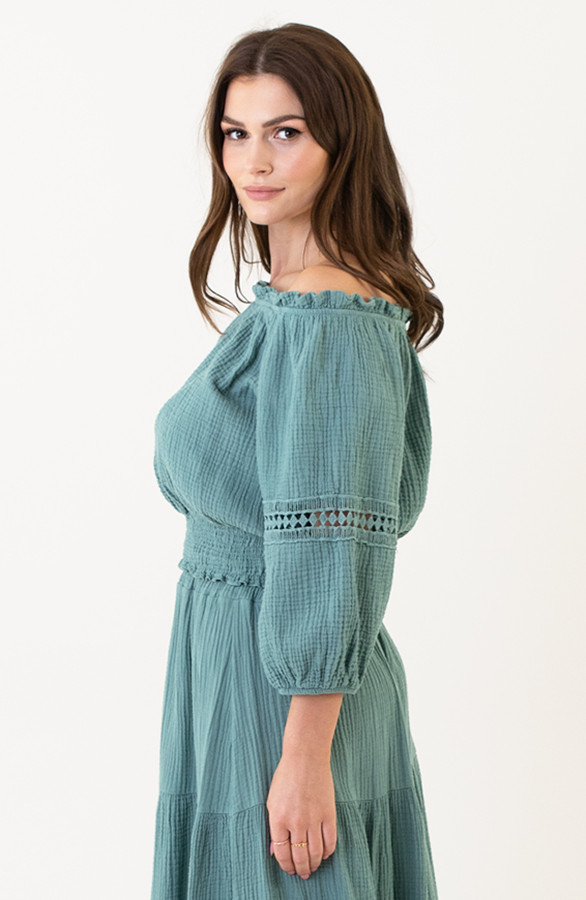 Mousseline Off Shoulder Boho Top Mint | Fashionmusthaves.nl