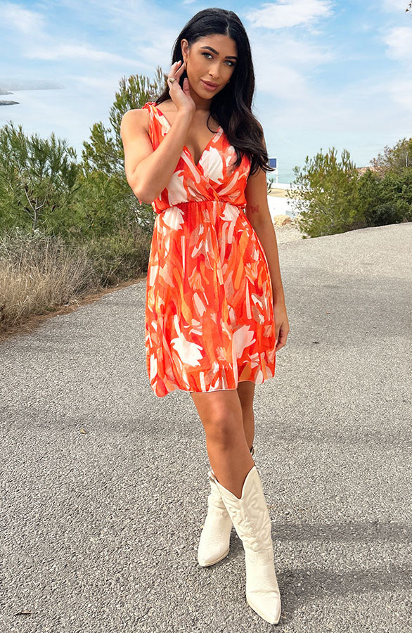 Dubai-V-hals-Jurk-Oranje-4