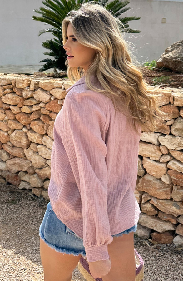 Oversized V-hals Blouse Mousseline Roze | Fashionmusthaves.nl