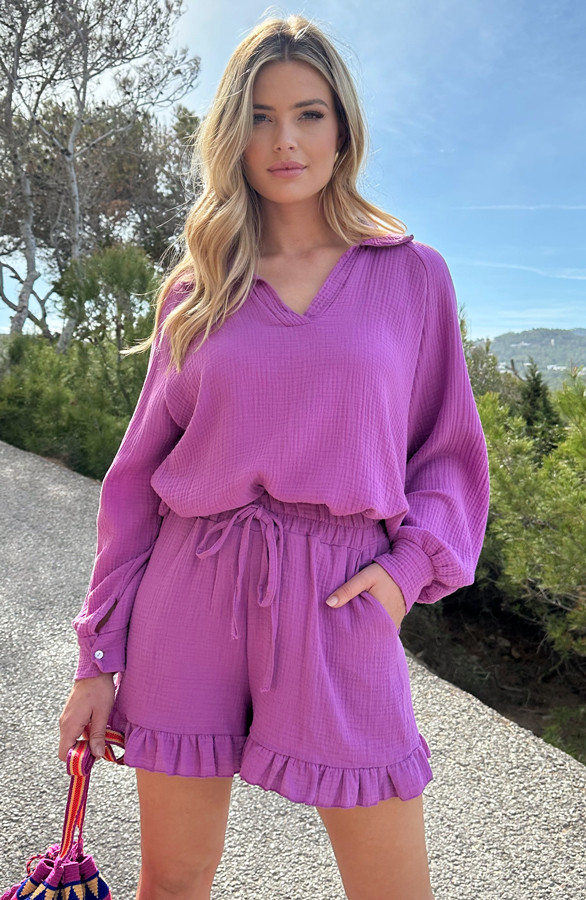 Co-ord Oversized Mousseline Viola | Fashionmusthaves.nl