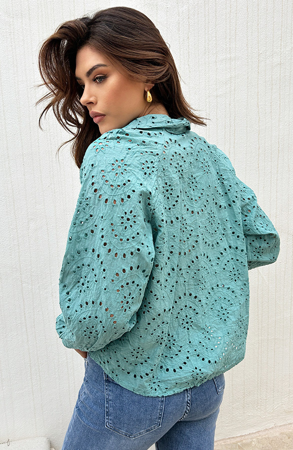 Embroidery Oversized Blouse Mint | Fashionmusthaves.nl
