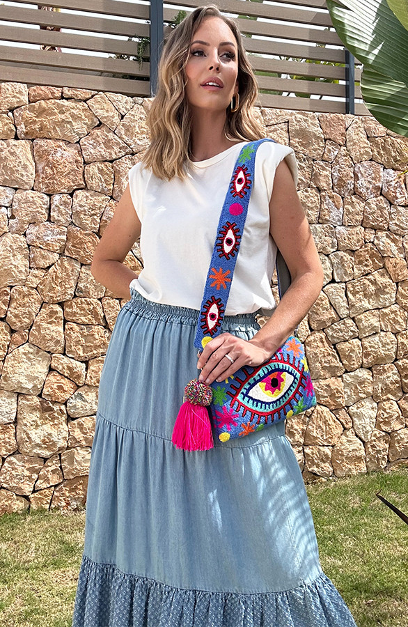 Maxi Denim Rok Light Blue | Fashionmusthaves.nl
