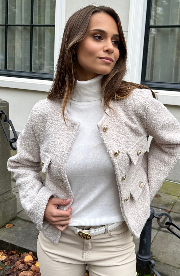 Classic Boucle Jacket Beige | Fashionmusthaves.nl