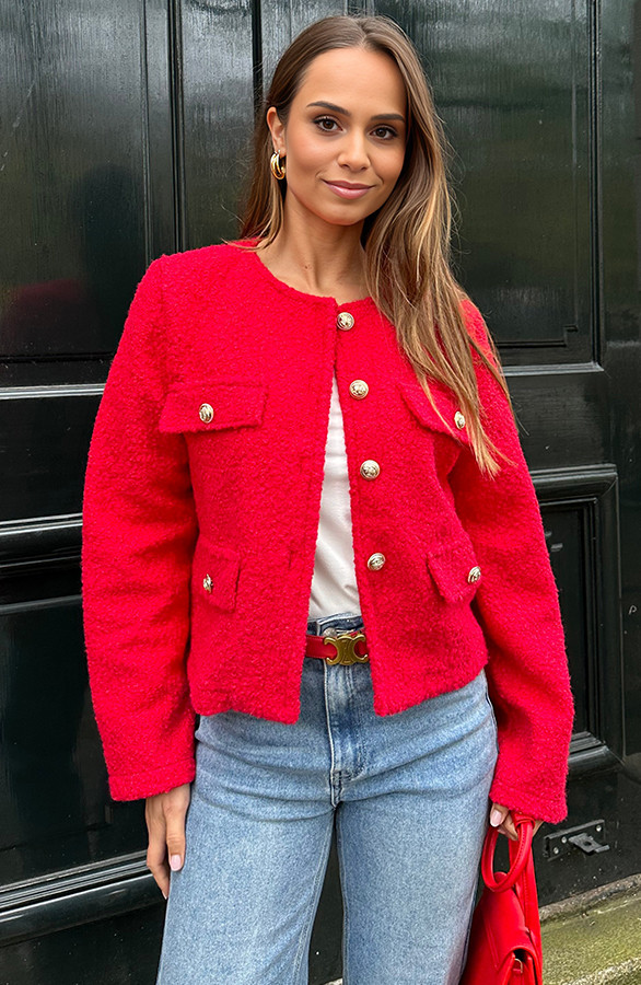 Classic Boucle Jacket Rood | Fashionmusthaves.nl