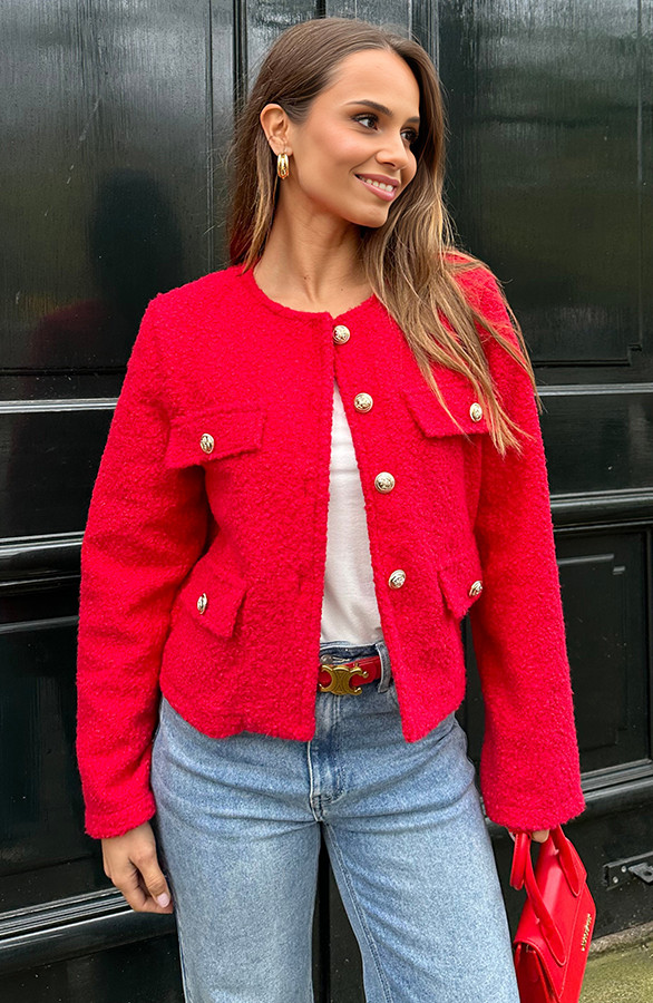 Classic Boucle Jacket Rood | Fashionmusthaves.nl