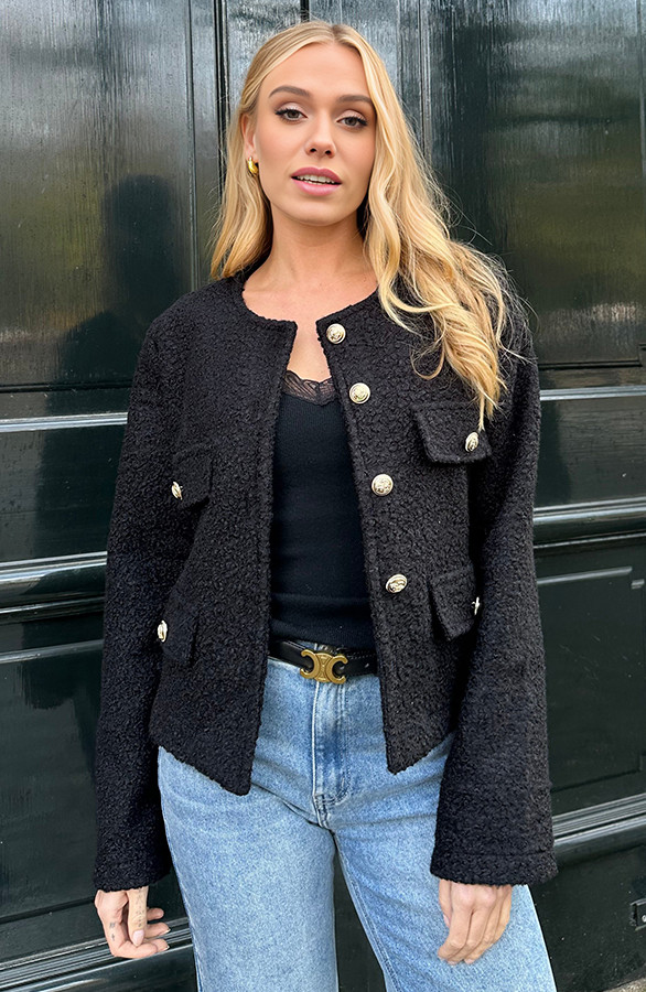 Classic Boucle Jacket Zwart | Fashionmusthaves.nl