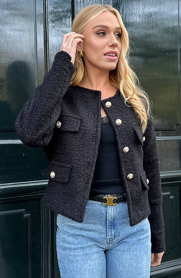 Classic Boucle Jacket Zwart | Fashionmusthaves.nl