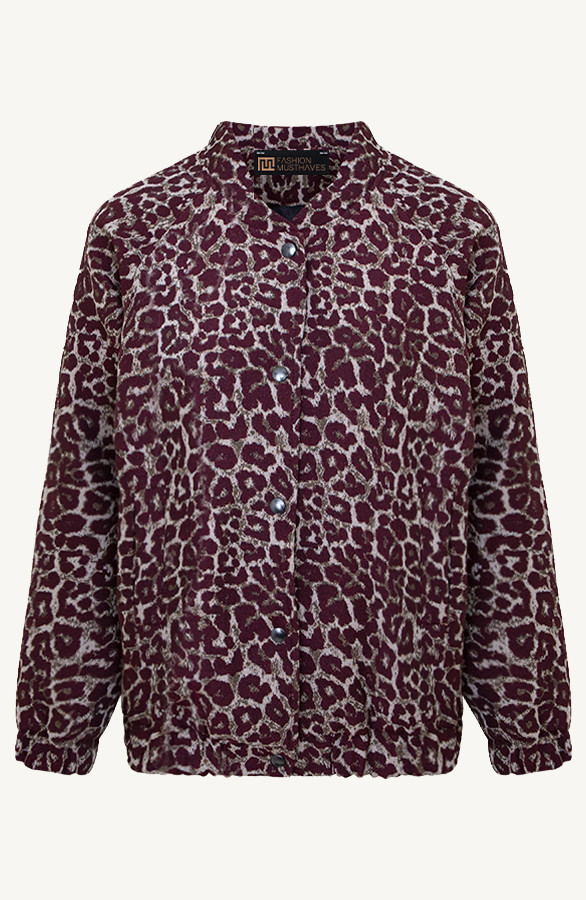 Deluxe Leopard Bomber Burgundy | Fashionmusthaves.nl