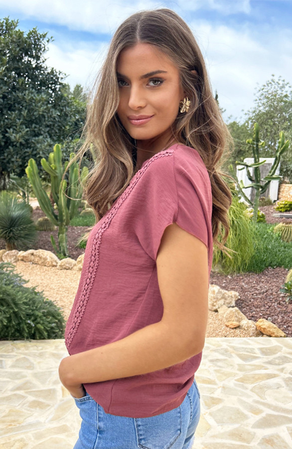 Romantic V-Hals Top Dust Roze | Fashionmusthaves.nl