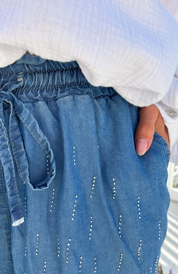 Denim Strass Short Loose Fit | Fashionmusthaves.nl