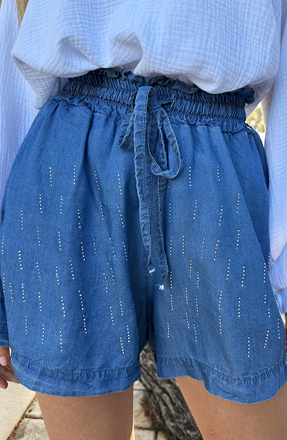 Denim Strass Short Loose Fit | Fashionmusthaves.nl