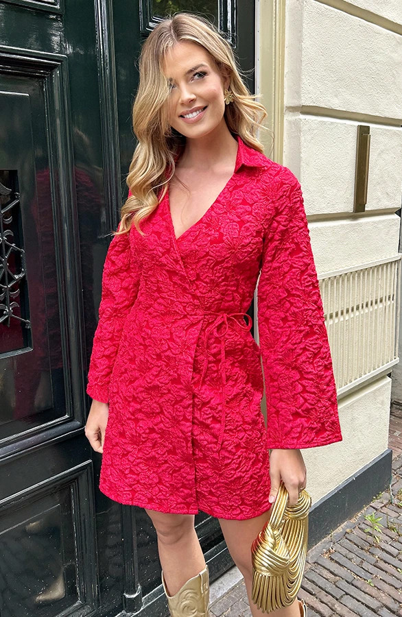 Flower Wrap Jurk Rood | Fashionmusthaves.nl