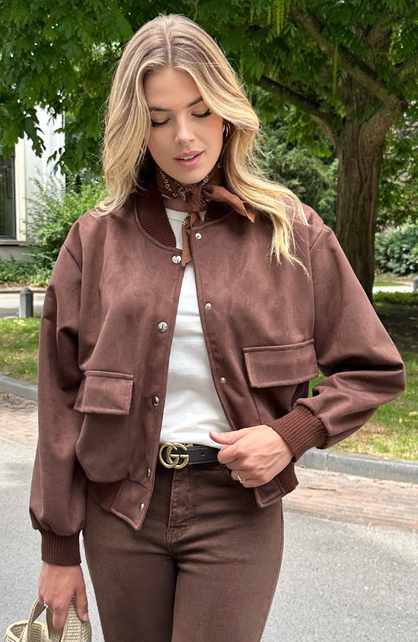 Suede Soft Bomber Jacket Choco | Fashionmusthaves.nl