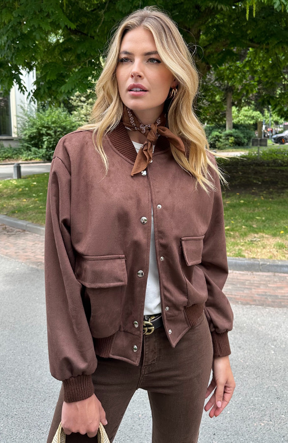 Suede Soft Bomber Jacket Choco | Fashionmusthaves.nl