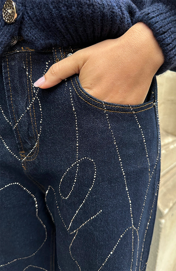 Sparkle Detailed Jeans Dark Denim | Fashionmusthaves.nl